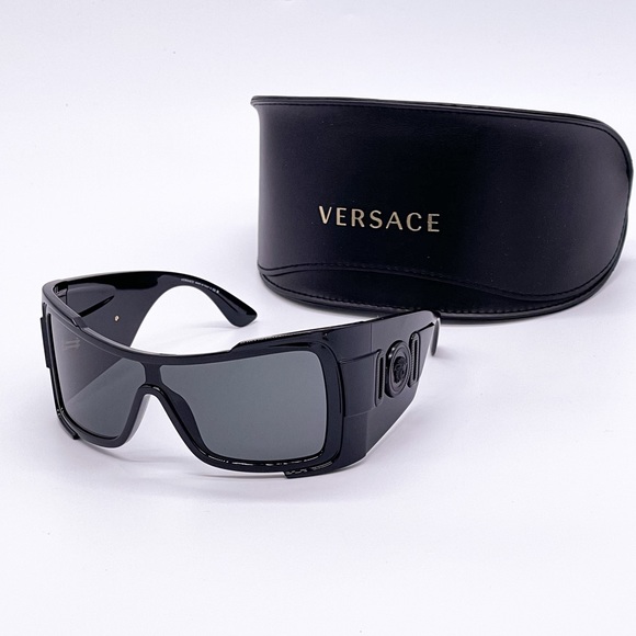 Versace | Accessories | New Ve445 Gb187 Black Versace Shield Sunglasses ...